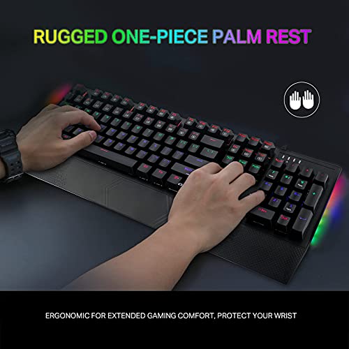 Mechanical Keyboard, Mechanical Gaming Keyboard 104 Keys Keyboard Gaming, Wired Keyboard Mechanical with Rainbow Backlit & RGB LED Side Light, Keyboard with Red Switches for Windows Gaming PC