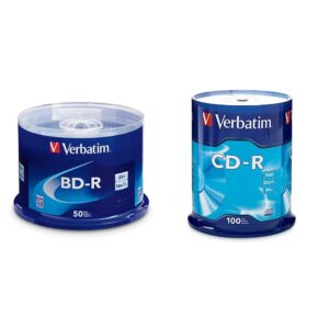 verbatim bd-r 25gb 16x blu-ray recordable media disc - 50 pack spindle & cd-r blank discs 700mb 80 minutes 52x recordable disc for data and music - 100pk spindle frustration free packaging