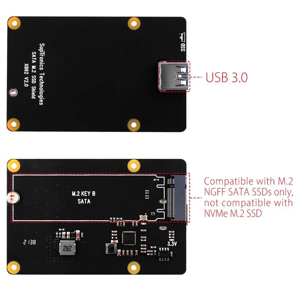 GeeekPi for Raspberry Pi 4,X862 V2.0 M.2 NGFF SATA SSD Storage Expansion Board with USB 3.1 Connection Support Key-B 2280 SSD Only