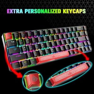 60% Mechanical Gaming Keyboard and Mouse Combo with RGB Backlit,Blue Switch,68 Keys Anti-ghosting,Type C,Lightweight Gaming Mice 2400DPI,Two Red Keycaps,Mousepad for Gamers,Typists(Black)