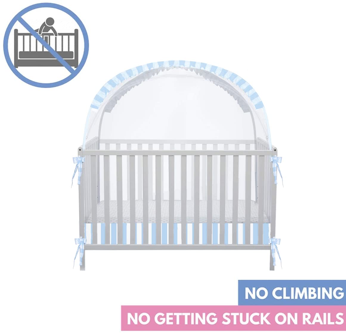 Baby Safety Pop up Crib Tent | Premium Crib Net to Keep Baby from Climbing Out | Upgraded Mesh Fabric | Protect Your Baby from Falls | Unisex Infant Crib Tent (Blue)