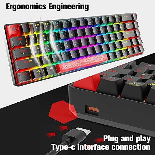 60% Mechanical Gaming Keyboard and Mouse Combo with RGB Backlit,Blue Switch,68 Keys Anti-ghosting,Type C,Lightweight Gaming Mice 2400DPI,Two Red Keycaps,Mousepad for Gamers,Typists(Black)