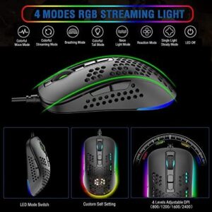 60% Mechanical Gaming Keyboard and Mouse Combo with RGB Backlit,Blue Switch,68 Keys Anti-ghosting,Type C,Lightweight Gaming Mice 2400DPI,Two Red Keycaps,Mousepad for Gamers,Typists(Black)