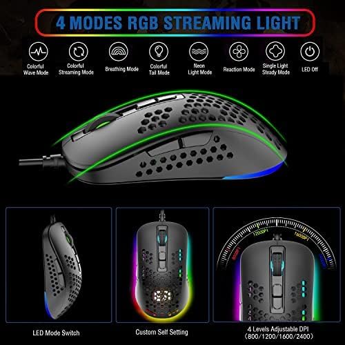 60% Gaming Keyboard and Mouse Combo,Personalized Keycap,RGB Backlit,Full NKRO,TKL Ergonomic Mechanical Keyboard+Rainbow Led Honeycomb Mice with 2400DPI Optical Sensor for PC/Mac (White-Blue Switch)