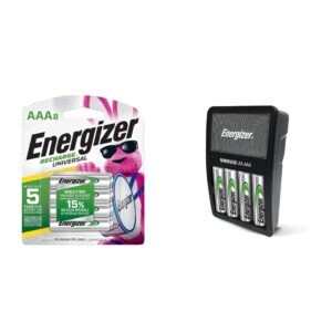 energizer rechargeable aaa batteries and rechargeable aa and aaa battery charger with 4 aa nimh rechargeable batteries kit, 12 count