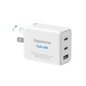 gigastone 65w usb c charger (2-pack), gan iii tech, pps, multiple port, foldable plug, full speed charging for macbook air/pro, dell xps, ipad, iphone, galaxy