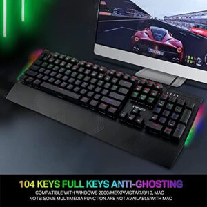 Mechanical Keyboard, Mechanical Gaming Keyboard 104 Keys Keyboard Gaming, Wired Keyboard Mechanical with Rainbow Backlit & RGB LED Side Light, Keyboard with Red Switches for Windows Gaming PC