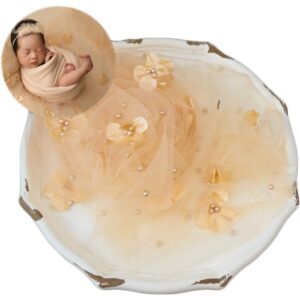 Zeroest Newborn Photo Props Photography Wrap for Babies Lace-Tulle Wraps Blanket Baby Boy Girl Photo Shoot Outfits (Beige)