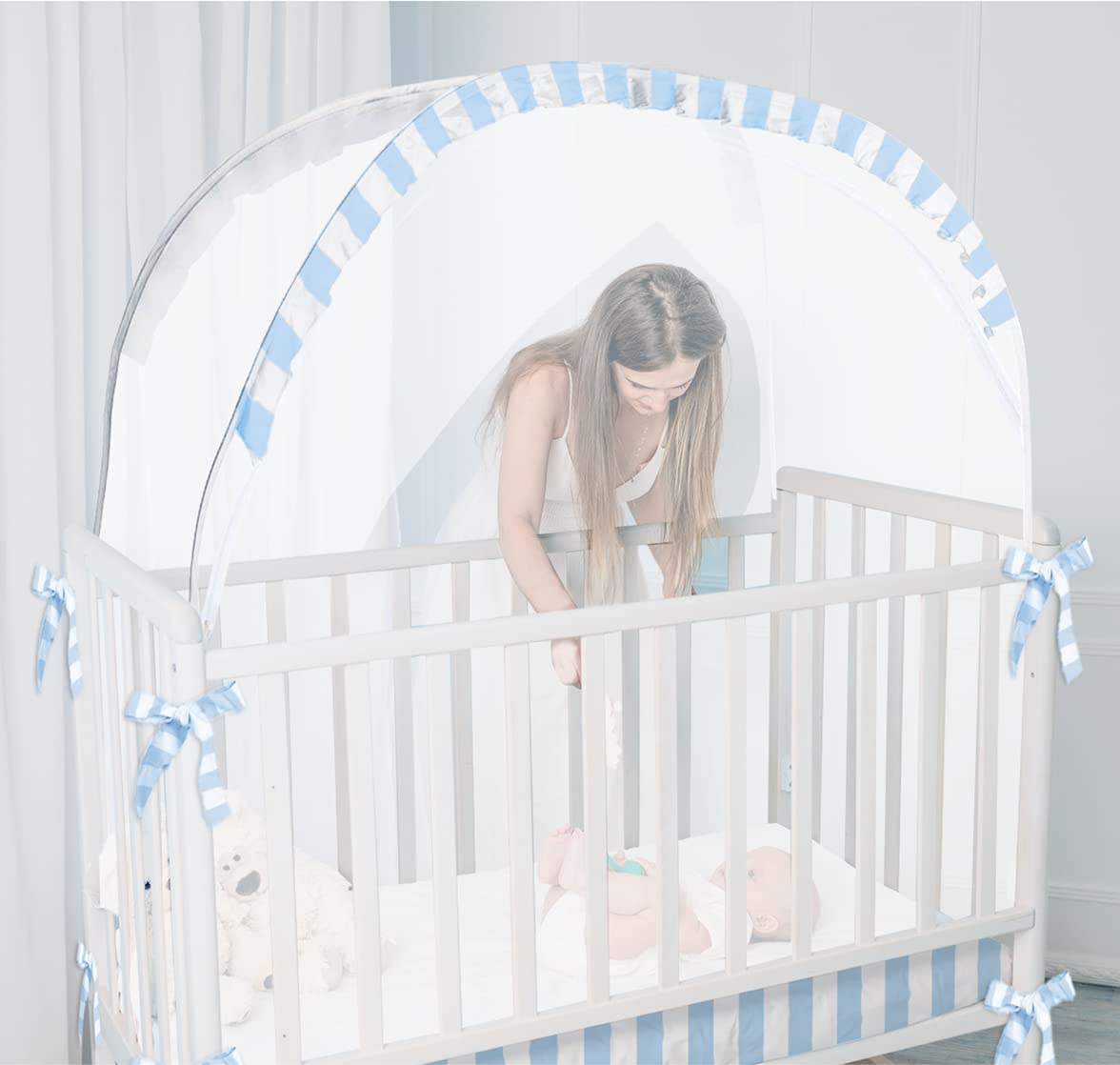 Baby Safety Pop up Crib Tent | Premium Crib Net to Keep Baby from Climbing Out | Upgraded Mesh Fabric | Protect Your Baby from Falls | Unisex Infant Crib Tent (Blue)