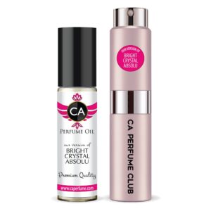 ca perfume duo impression of bright crystal absolu for women eau de parfum refillable atomizer sprayer + fragrance body oil long lasting sample travel size roll-on bottle 0.27 fl oz+0.33 fl oz