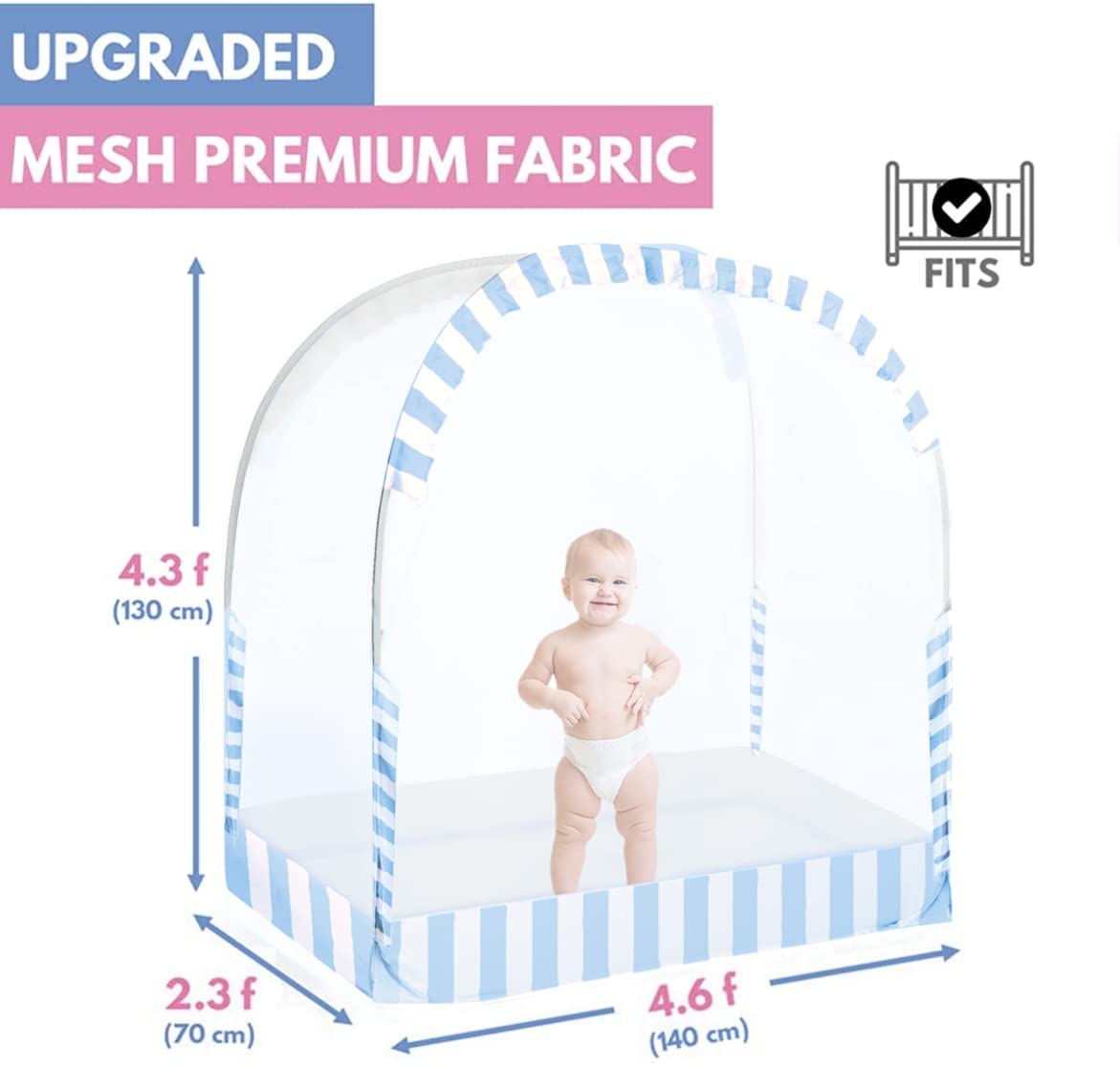 Baby Safety Pop up Crib Tent | Premium Crib Net to Keep Baby from Climbing Out | Upgraded Mesh Fabric | Protect Your Baby from Falls | Unisex Infant Crib Tent (Blue)