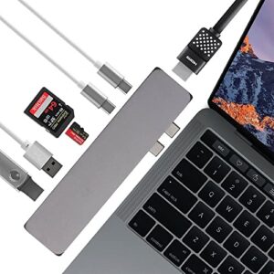 mmobiel usb c hub type c hub adapter compatible with macbook pro/air, imac, mac mini/iphone 15- tf/sd card reader, 2x usb 3.0 ports, 4k hdmi output, 2x usb c data slot - 7 ports