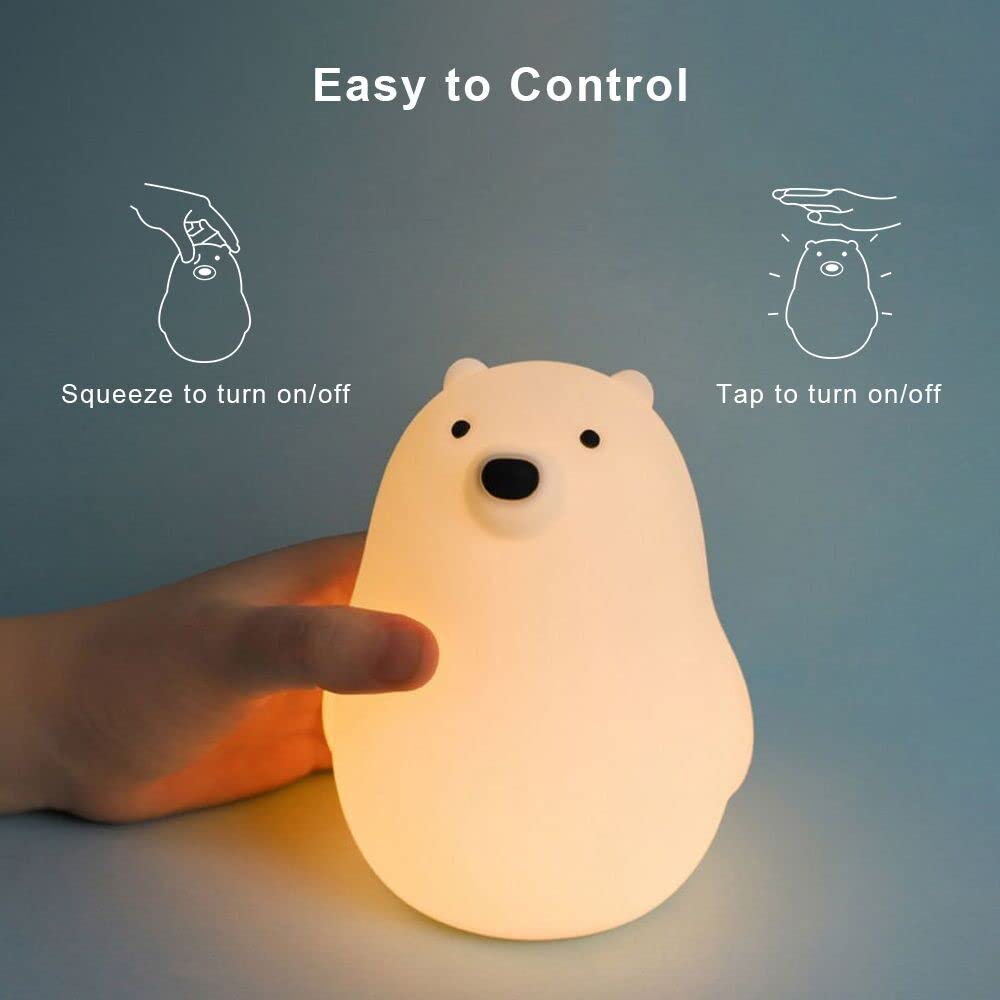 AMYESE Bear Night Light for Kids, Graduation Gifts BPA-Free ABS & Silicone Baby Nursery Bedside Lamp USB Rechargeable, Adjustable Brightness, Timer Setting, Children's Gifts for Kids