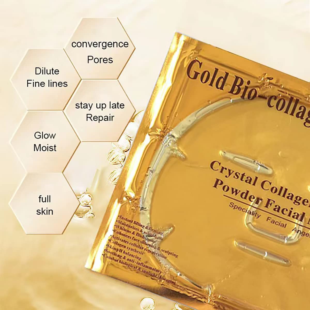 ObiPosay Collagen Facial Masks (10-Pc) - Vegan Gold Facial Mask - Anti Aging,Puffiness, Moisturizing, Deep Tissue Rejuvenation and Hydrates Skin