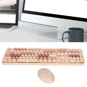 ASHATA Keyboard Mouse Combo, 2.4 GHz Cute Retro Round Keycaps Keyboard and 5 Buttons Mouse with USB Receiver, for Windows Laptop Computer Desktop PC (Milk Tea,