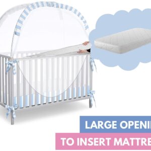 Baby Safety Pop up Crib Tent | Premium Crib Net to Keep Baby from Climbing Out | Upgraded Mesh Fabric | Protect Your Baby from Falls | Unisex Infant Crib Tent (Blue)