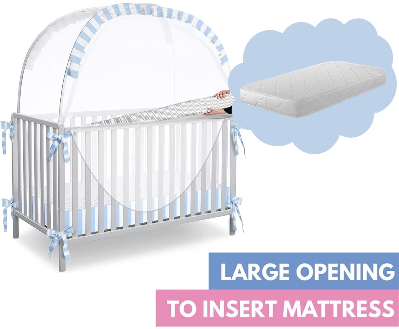 Baby Safety Pop up Crib Tent | Premium Crib Net to Keep Baby from Climbing Out | Upgraded Mesh Fabric | Protect Your Baby from Falls | Unisex Infant Crib Tent (Blue)