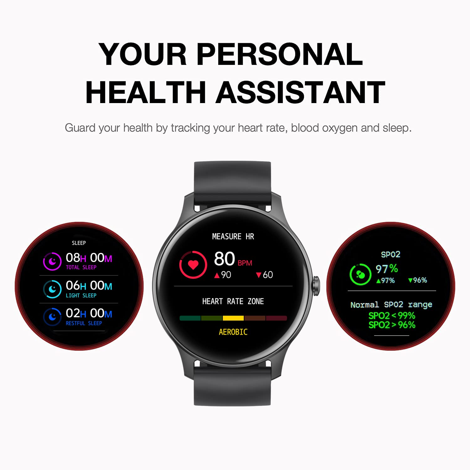 HYSTORM Smart Watch 2022, 44mm Fitness Tracker Smart Watch for Android Phones iOS Compatible IP68 Waterproof Heart Rate Blood Oxygen Monitor Watch