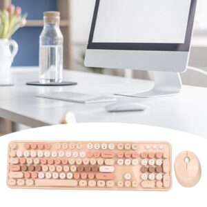 ASHATA Keyboard Mouse Combo, 2.4 GHz Cute Retro Round Keycaps Keyboard and 5 Buttons Mouse with USB Receiver, for Windows Laptop Computer Desktop PC (Milk Tea,