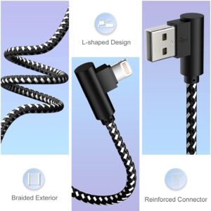 iPhone Charger Cable 10FT Lightning Cable 90 Degree Angled 3Pack Nylon Braided Apple MFi Certified Data Sync Cord for iPhone 13/13Pro/12/11/11Pro/11Max/X/XS/XR/XS Max/8/7/6 (White, 10ft)