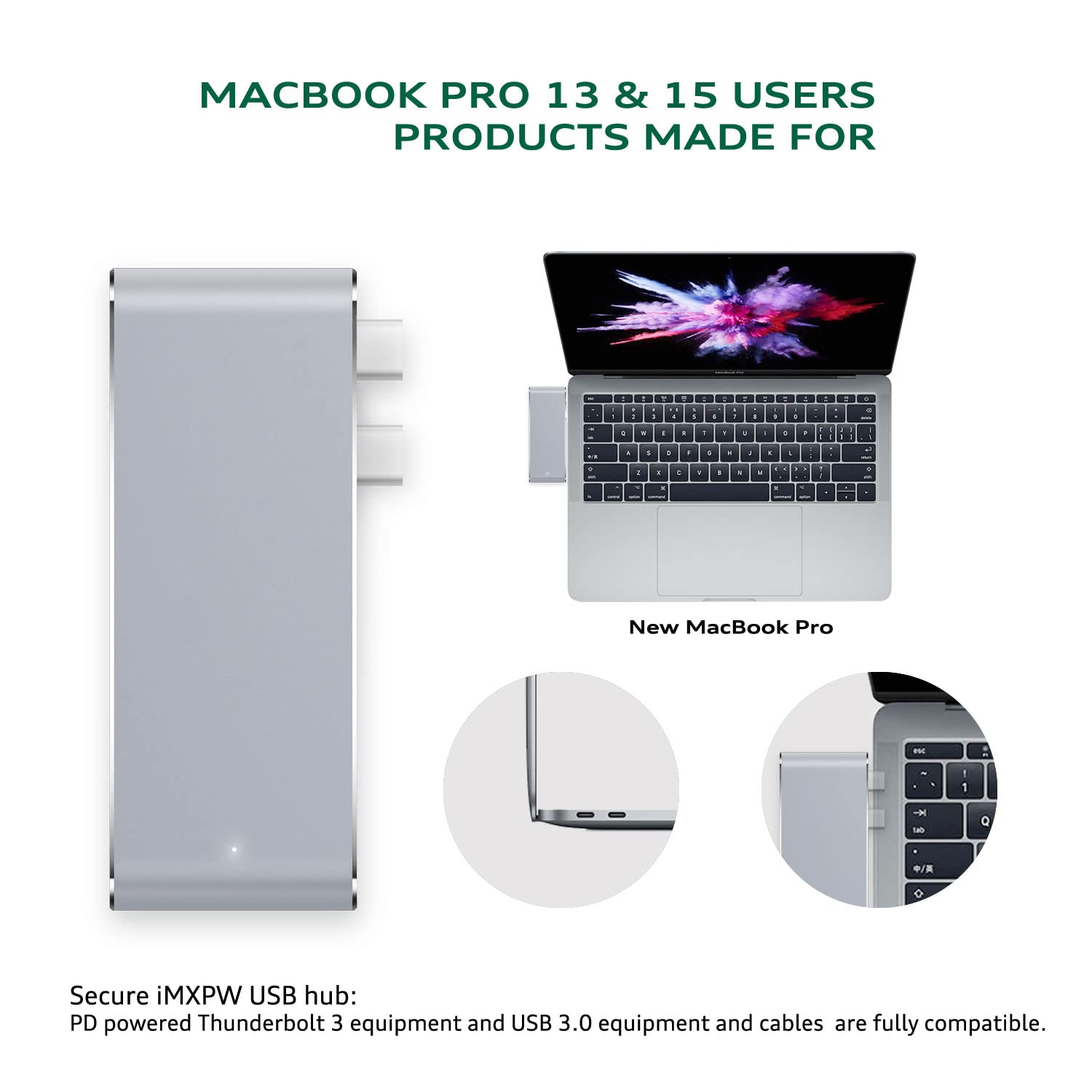 MacBook USB C Hub, 5 in 1 MacBook Adapter Dock with 4K HDMI, PD 100W Thunderbolt Port, 5Gbps USB 3.0, SD/Micro SD Card Slot, USB C Multiport Adapter for MacBook Pro Air 13 15 inch M1 2022/2021-2018