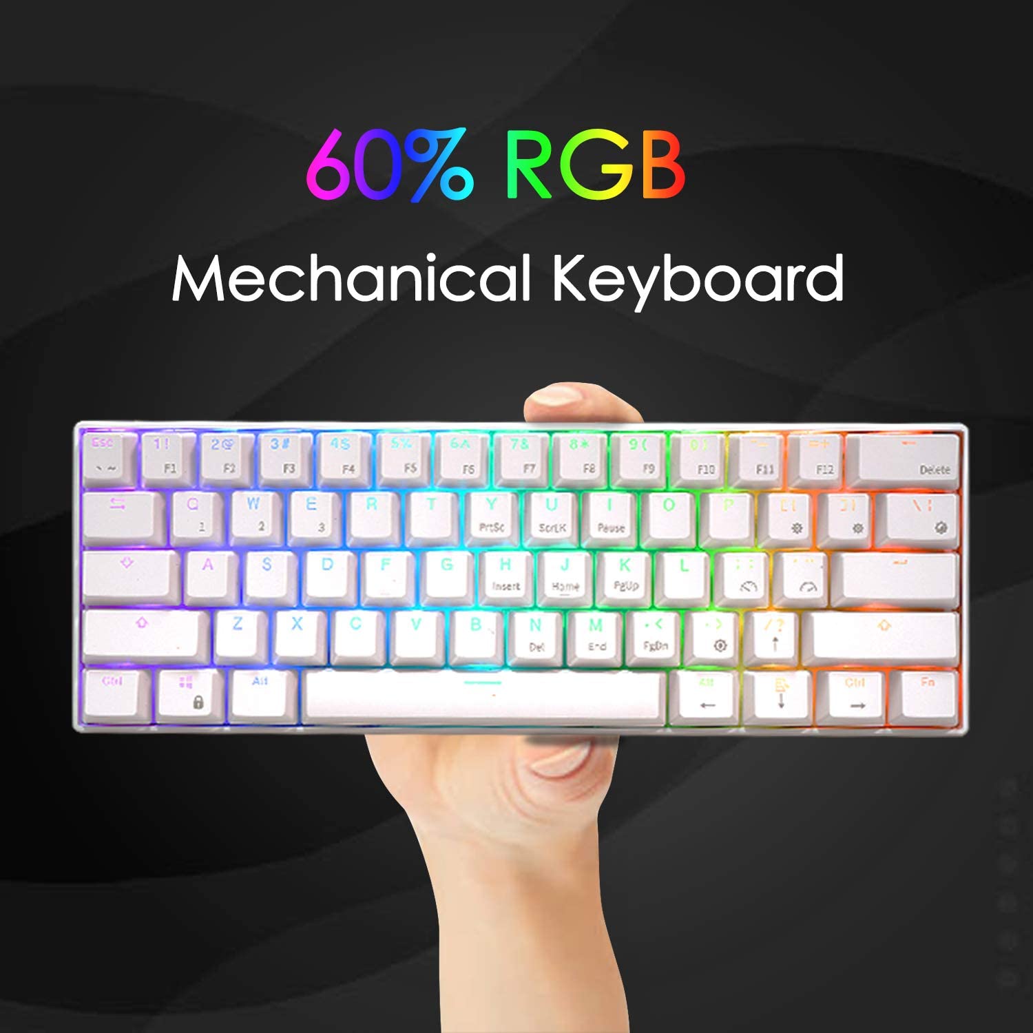 CMUNBBB RK61 Wired 60% Mechanical Gaming Keyboard RGB Backlit Ultra-Compact Hot-Swappable Brown Switch White (Color : White, Size : HotSwappable Red Switch)