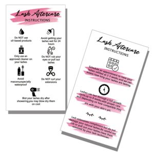 wanyeer lash extension aftercare instructions cards, 50 pack double sided printing 3.5 x 2 inches inch business card size, aftercare card, lash care card, white with pink watercolor design