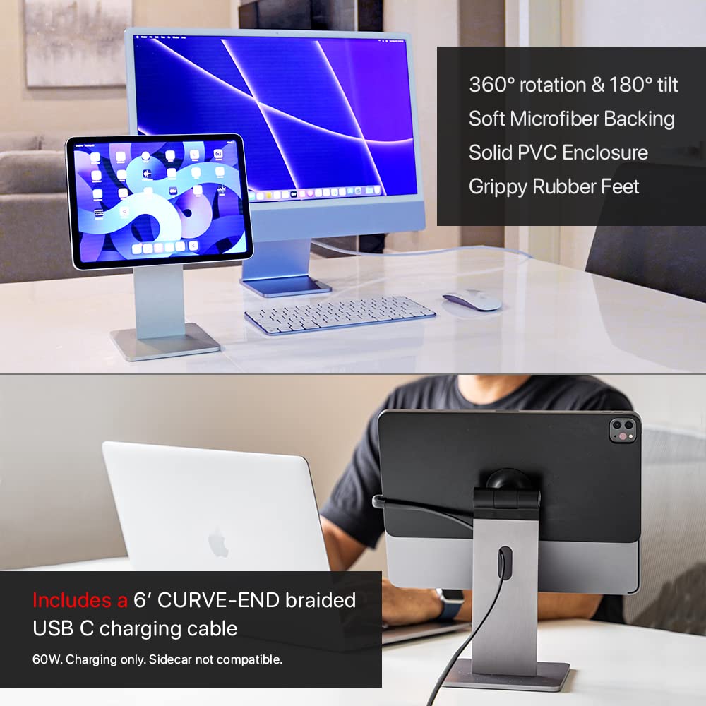 CharJenPro MagFlott V1.0 Magnetic Stand for iPad Pro 12.9”, iPad Air 13" M2 (2024). Gray. Successful Kickstarter Campaign. Includes 6’ USB C Curved Cable.