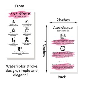 Wanyeer Lash Extension Aftercare Instructions Cards, 50 Pack Double Sided Printing 3.5 x 2 inches inch Business Card Size, AfterCare Card, Lash Care Card, White with Pink Watercolor Design