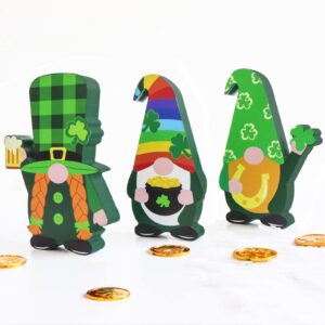 St Patricks Day Decorations Gnomes 3 Pcs, Lucky Tomte Swedish Scandinavian Wooden Table Signs Irish Shamrock Farmhouse Gift for Home, Tiered Tray Decor Party Supplies