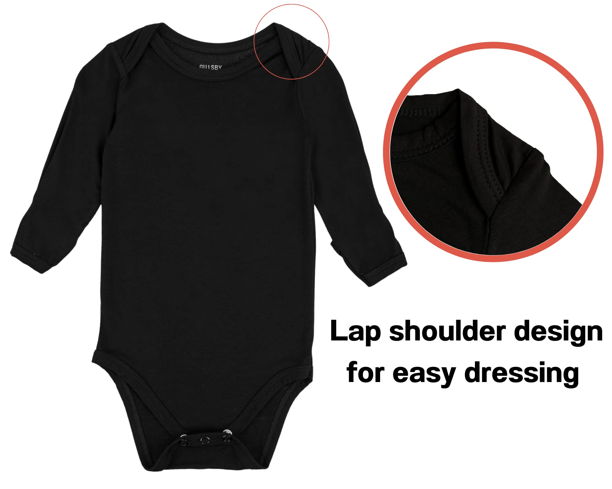 GUISBY Baby Bodysuit with Mitten Cuffs, Long Sleeve Bodysuit Babies Black Newborn