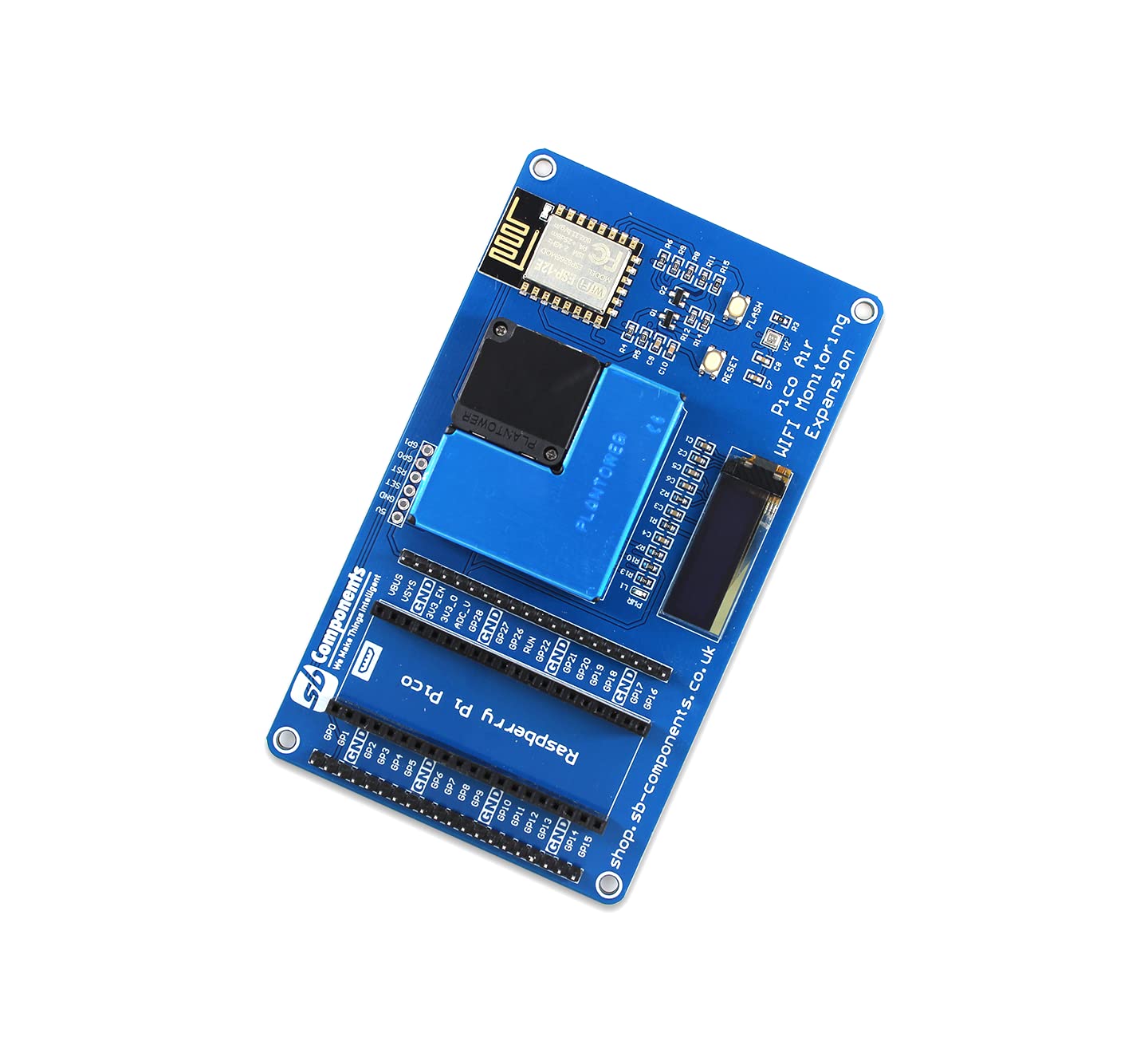 sb components Raspberry Pi Pico with Pico Air WiFi Monitoring Expansion PMSA003 Sensor ESP8266 Module Air Monitor WiFi HAT for Raspberry Pi Pico with inbuilt 0.91" OLED Display