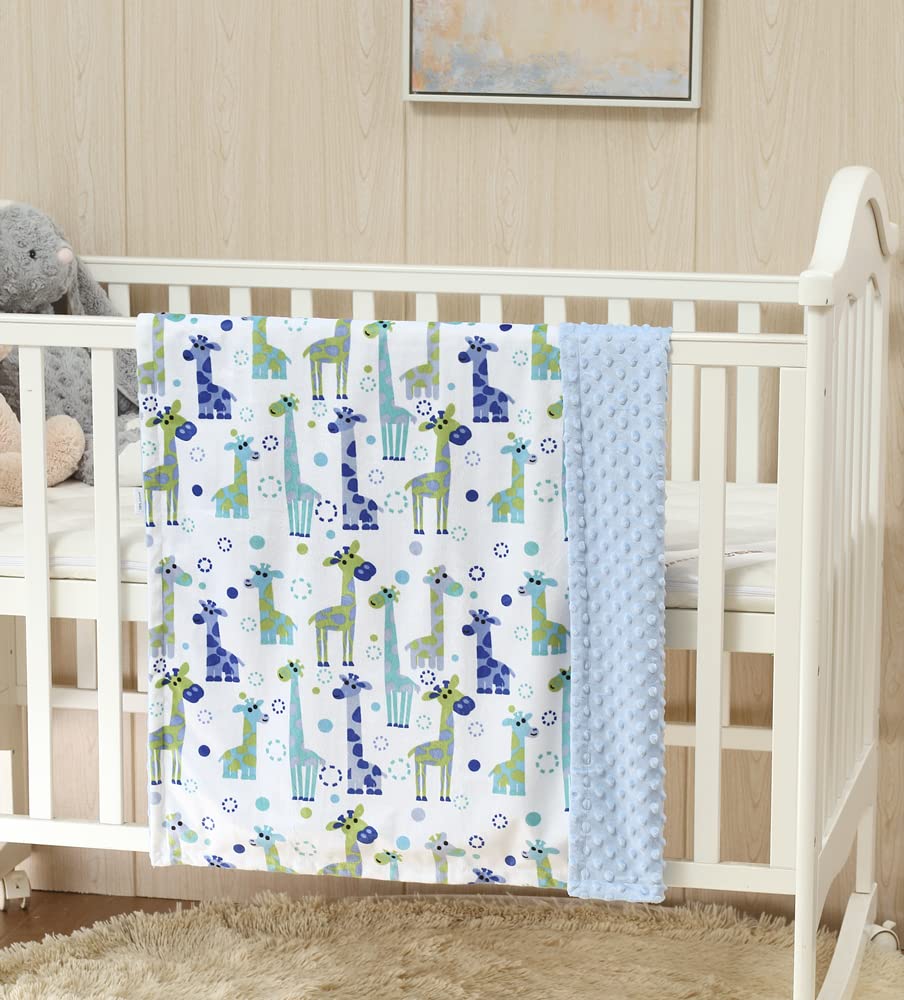 CREVENT Minky Baby Blanket for Boys, Soft Plush Receiving for Newborns - Giraffe 30x40 Inches