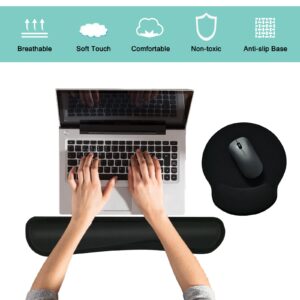 Keyboard Wrist Rest Pad Mouse Pad with Wrist Support, Ergonomic Memory Foam Mouse Wrist Cushion Support for Home Office Laptop Computer Working Gaming (Black)