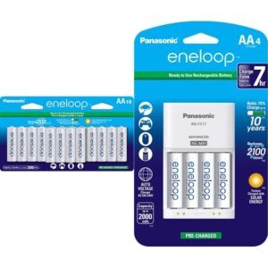 eneloop panasonic bk-3mcca16fa aa 2100 cycle ni-mh pre-charged rechargeable batteries & k-kj17mca4ba advanced individual cell battery charger pack with 4 aa 2100 cycle rechargeable batteries