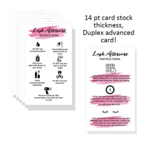 Wanyeer Lash Extension Aftercare Instructions Cards, 50 Pack Double Sided Printing 3.5 x 2 inches inch Business Card Size, AfterCare Card, Lash Care Card, White with Pink Watercolor Design