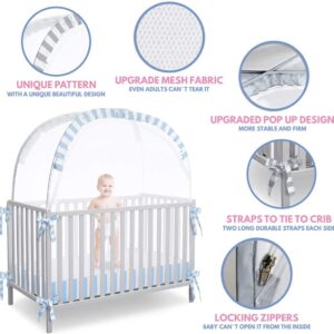 Baby Safety Pop up Crib Tent | Premium Crib Net to Keep Baby from Climbing Out | Upgraded Mesh Fabric | Protect Your Baby from Falls | Unisex Infant Crib Tent (Blue)