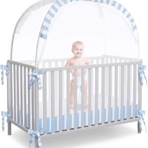 Baby Safety Pop up Crib Tent | Premium Crib Net to Keep Baby from Climbing Out | Upgraded Mesh Fabric | Protect Your Baby from Falls | Unisex Infant Crib Tent (Blue)