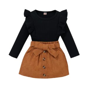 kaipiclos toddler baby girl skirt outfit solid color long sleeve turtleneck knit sweater + mini skirt fall winter clothes