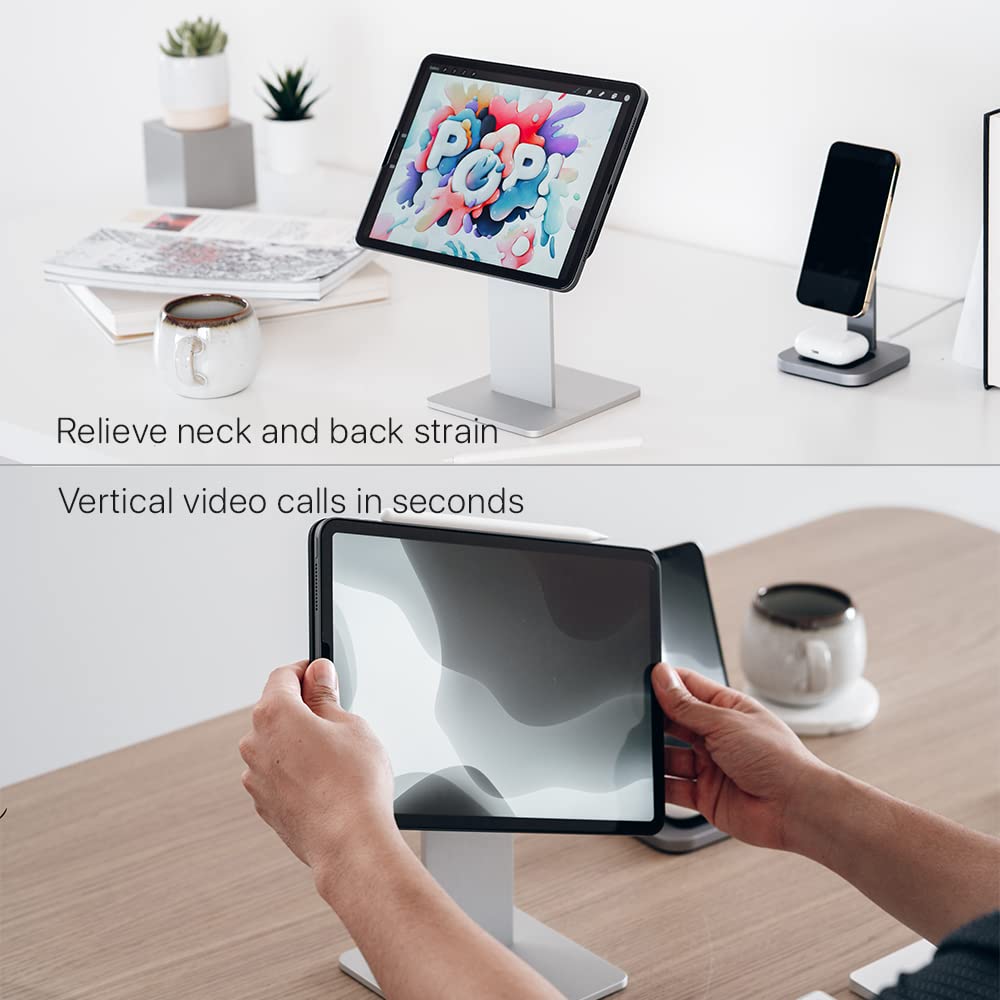 CharJenPro MagFlott V1.0 Magnetic Stand for iPad Pro 12.9”, iPad Air 13" M2 (2024). Gray. Successful Kickstarter Campaign. Includes 6’ USB C Curved Cable.