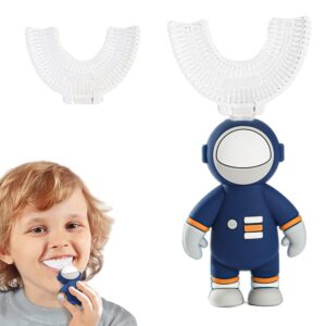 Youuys Kids U Shaped Toothbrush with 2 Silicone Brush Head Cleaning Massage U-Type Whole Mouth Tooth Brush with Astronaut Handle Original Design for Children