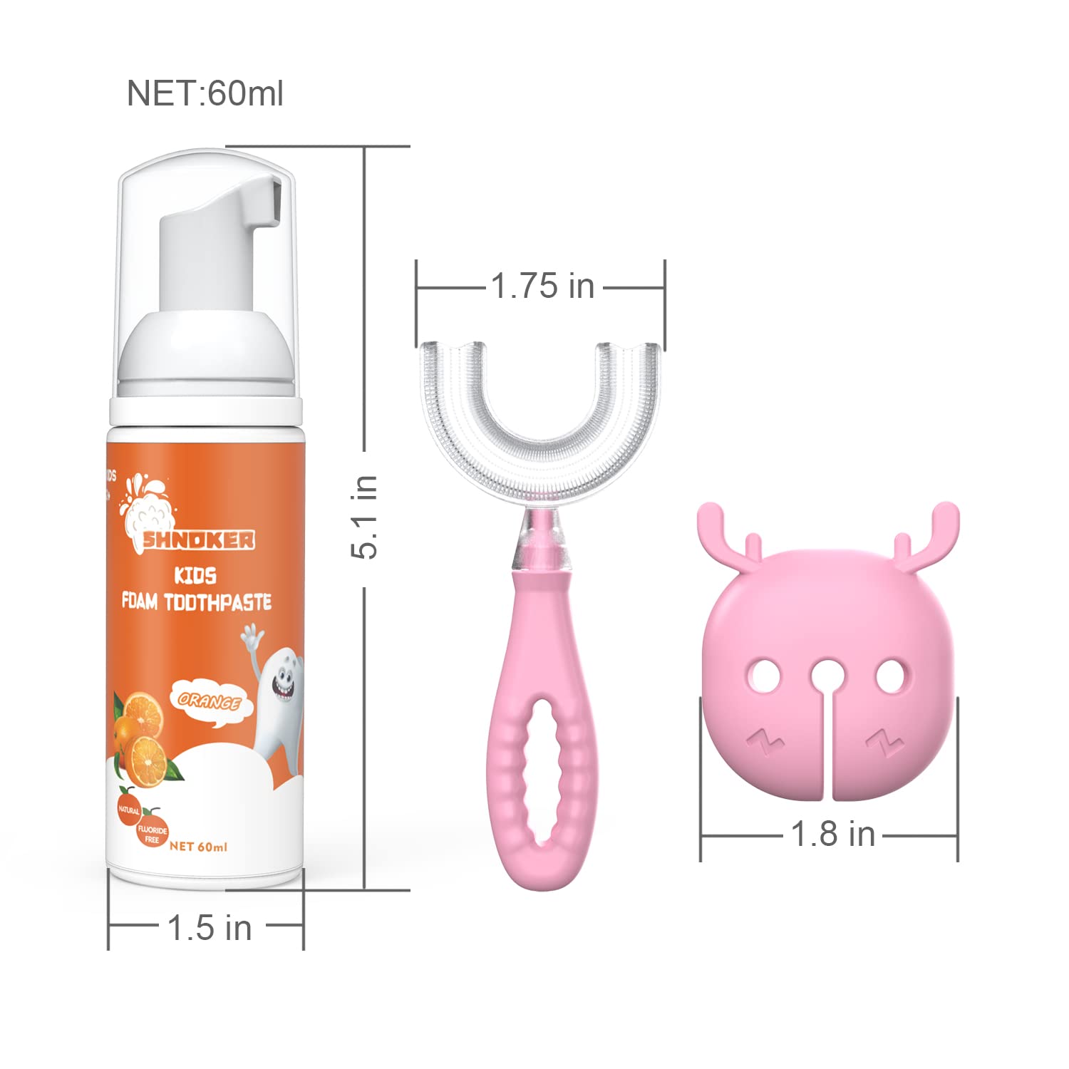 Toddler U-shaped toothbrush foam toothpaste set，Kids Silicone Toothbrush 360°Oral Teeth Cleaning for Toddlers Manual Training ToothBrush 2-5 Years,Kids Foam Toothpaste with Orange Flavor(Pink)