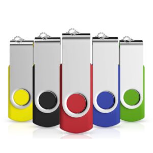 flash drive 8gb 5 pack usb 2.0 thumb drive jump drive pen drive bulk memory sticks zip drives swivel with led light keychain design yellow/red/blue/green/black (5 pcs mixed color)