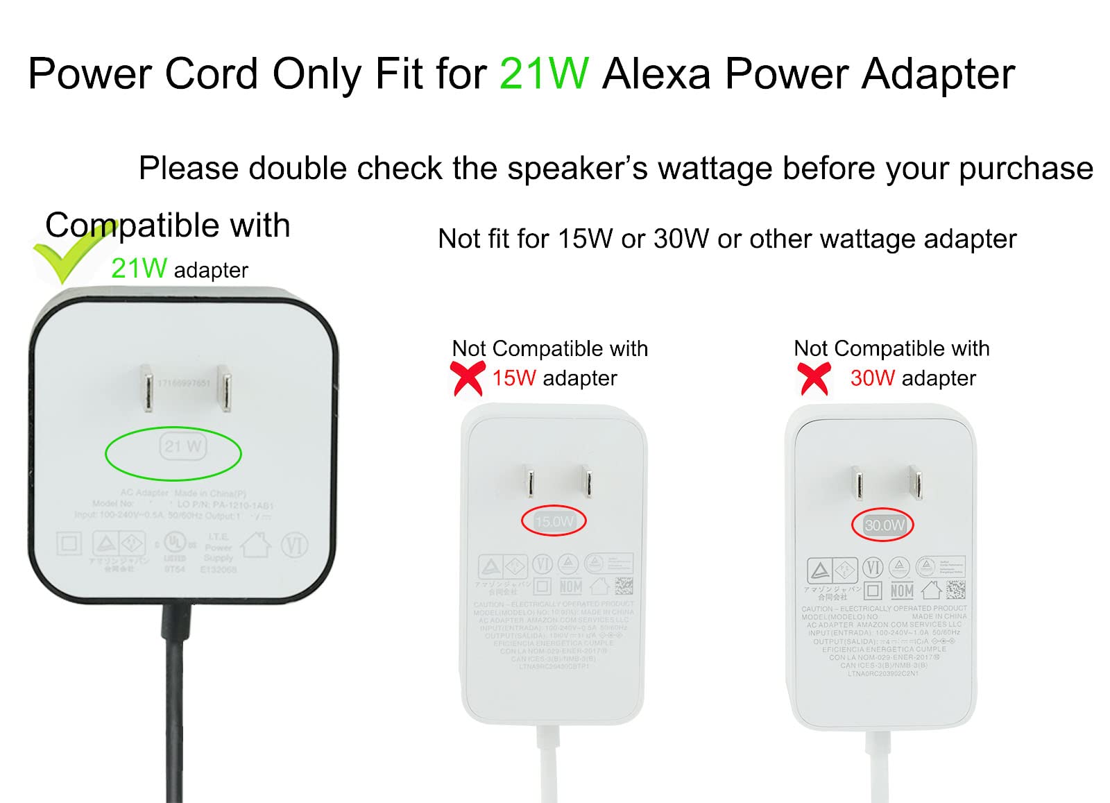 LEFXMOPHY PS73BR Replacement Power Cord for Show (1st Gen), Plus (1st Gen), TV (2nd Gen) SK705DI 15V Charger Power Adapter ETL White AC Plug with 5ft Cable