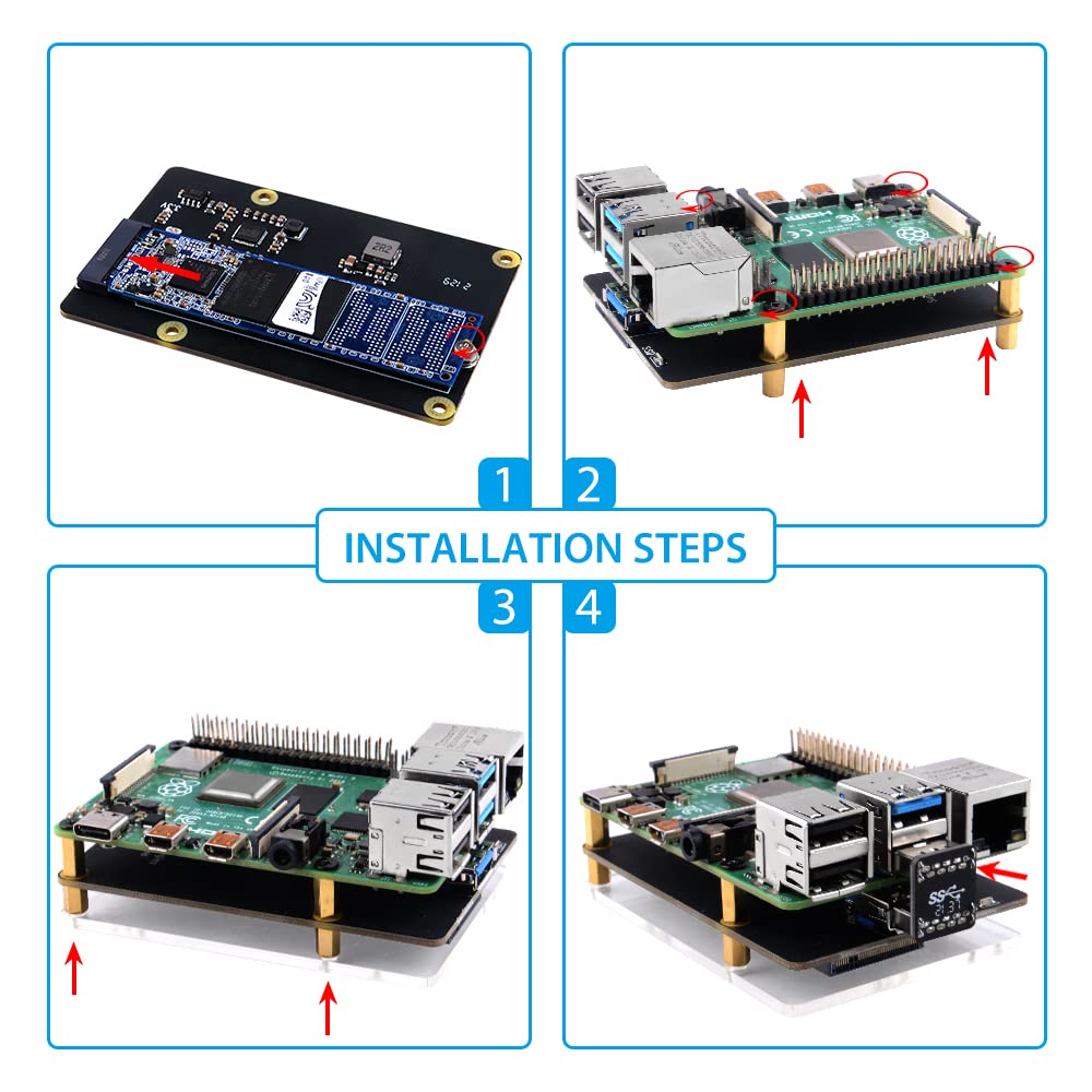 GeeekPi for Raspberry Pi 4,X862 V2.0 M.2 NGFF SATA SSD Storage Expansion Board with USB 3.1 Connection Support Key-B 2280 SSD Only