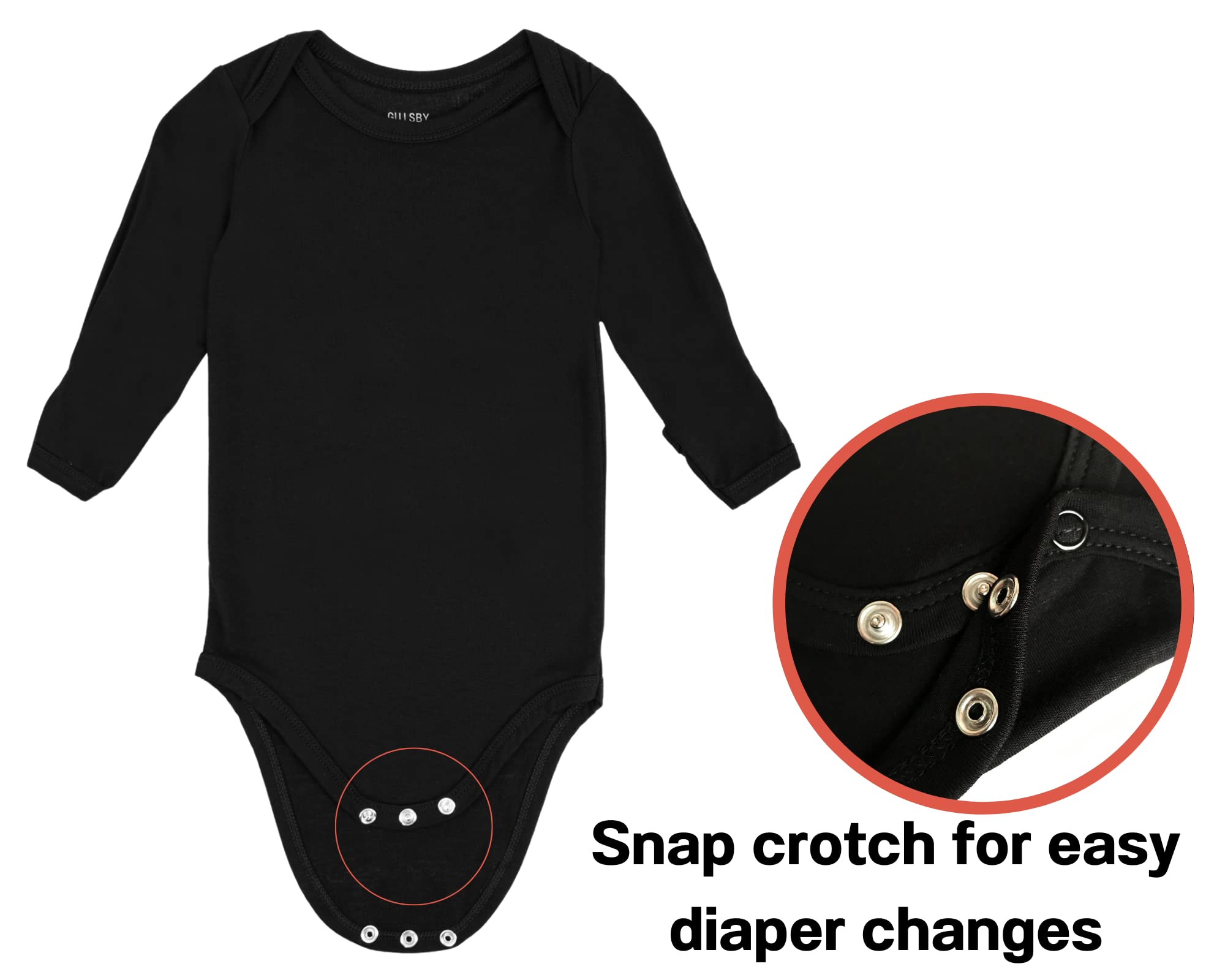 GUISBY Baby Bodysuit with Mitten Cuffs, Long Sleeve Bodysuit Babies Black Newborn