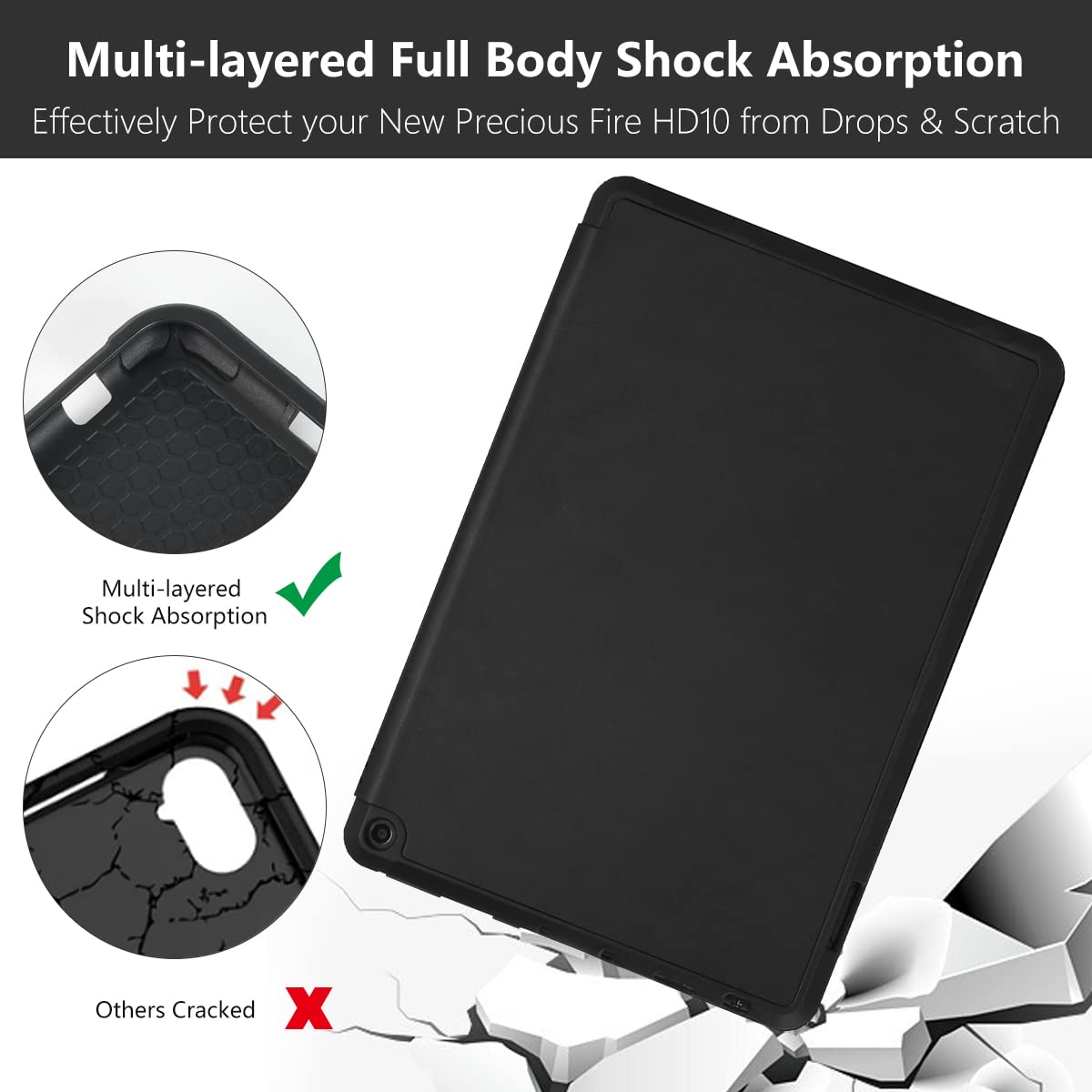 Case for All-New Amazon Kindle Fire HD 10 Tablet & Fire HD 10 Plus Case(11th Generation, 2021 Release) 10.1" - PU Leather Trifold Stand Cover Ultra Lightweight Slim Shell Stand Cover Auto Wake/Sleep