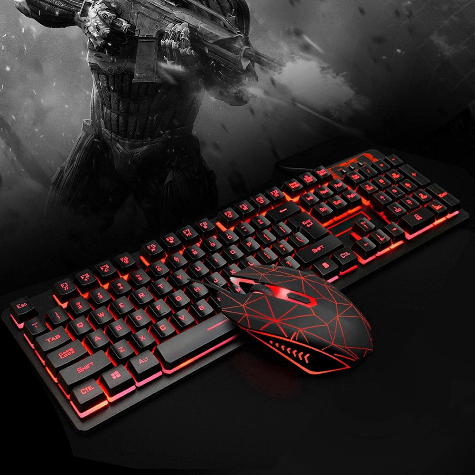 Zyyini Gaming Keyboard and Mouse Mice Pad Set, 19 Keys Three-Colour Backlit Gaming Keyboard,75 Degree Bevel Base,Four DPI 800/1200/1600/2000 Adjustable Mice,for PC Office Gaming Keypad