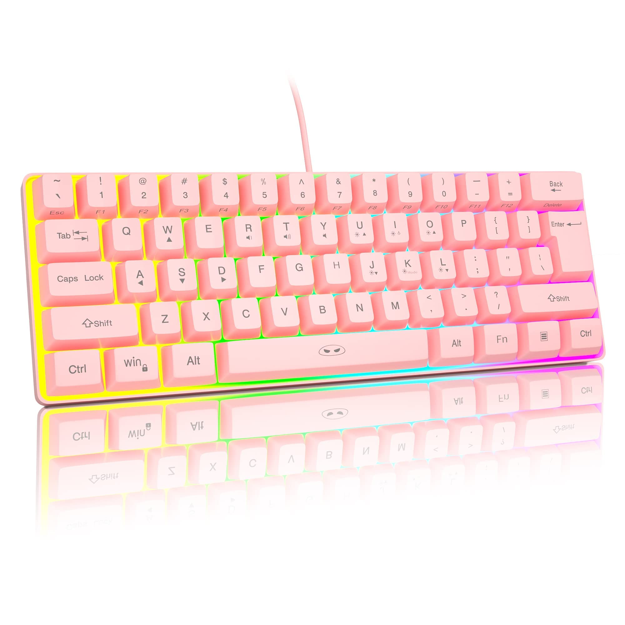 60% Wired Gaming Keyboard, RGB Backlit Ultra-Compact Mini Keyboard, Mechanical Feeling Membrane Mini Compact 61 Keys Keyboard for PC/Mac Gamer, Typist, Travel, Easy to Carry on Business Trip(Pink)