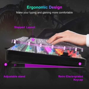 Type Writer Keyboard, Typewriter-Style Steampunk Mechanical Gaming Keyboards Blue Switch with 9 True RGB Backlight Modes and 87-Key Wired Keyboard with Spill-Resistant (Round Keycaps)